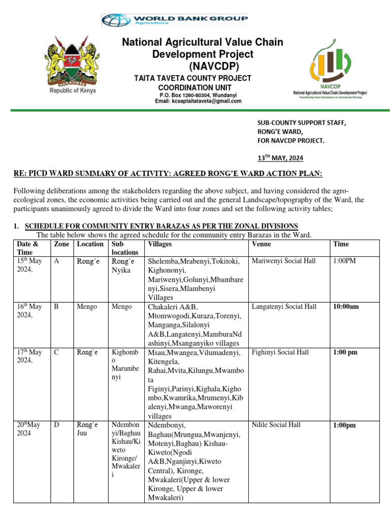 3-a-R-RONG'E WARD-ACTION PLAN SCHEDULE-09.05.2024 | PDF