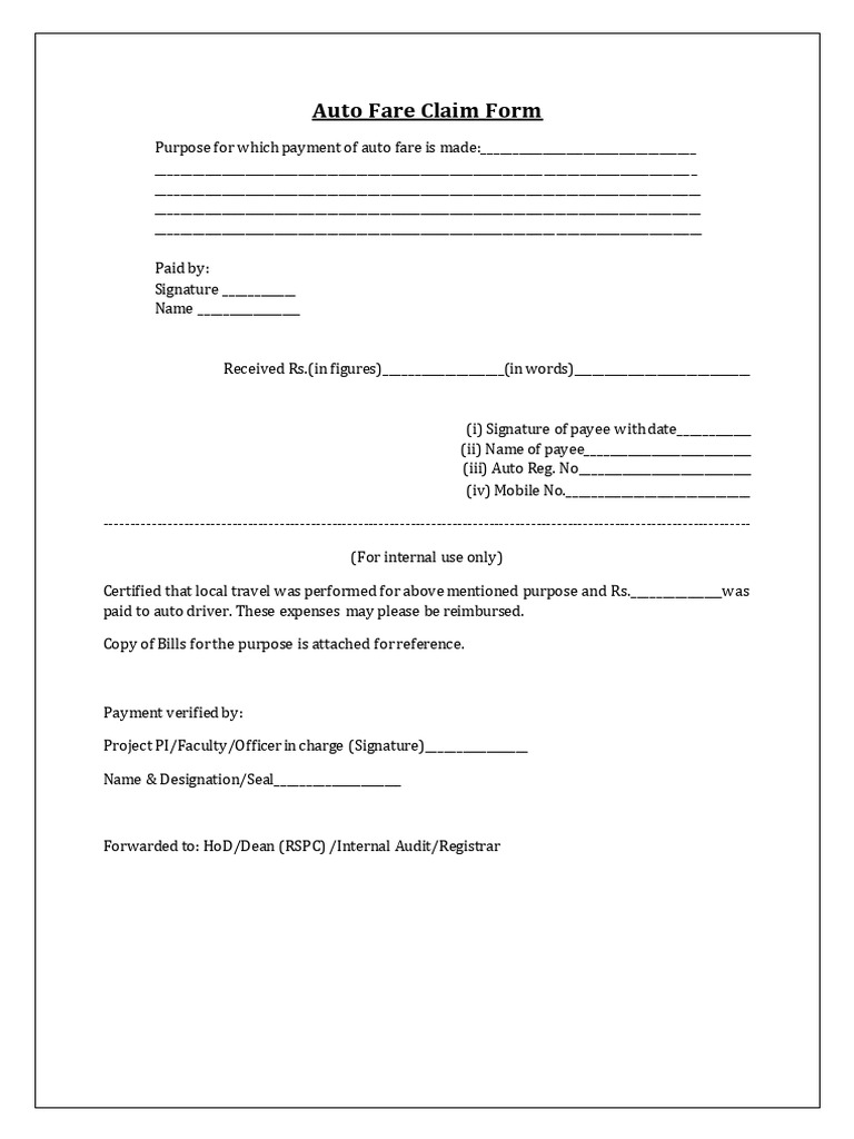 Auto Fare Claim Form | PDF | Finance & Money Management | Law