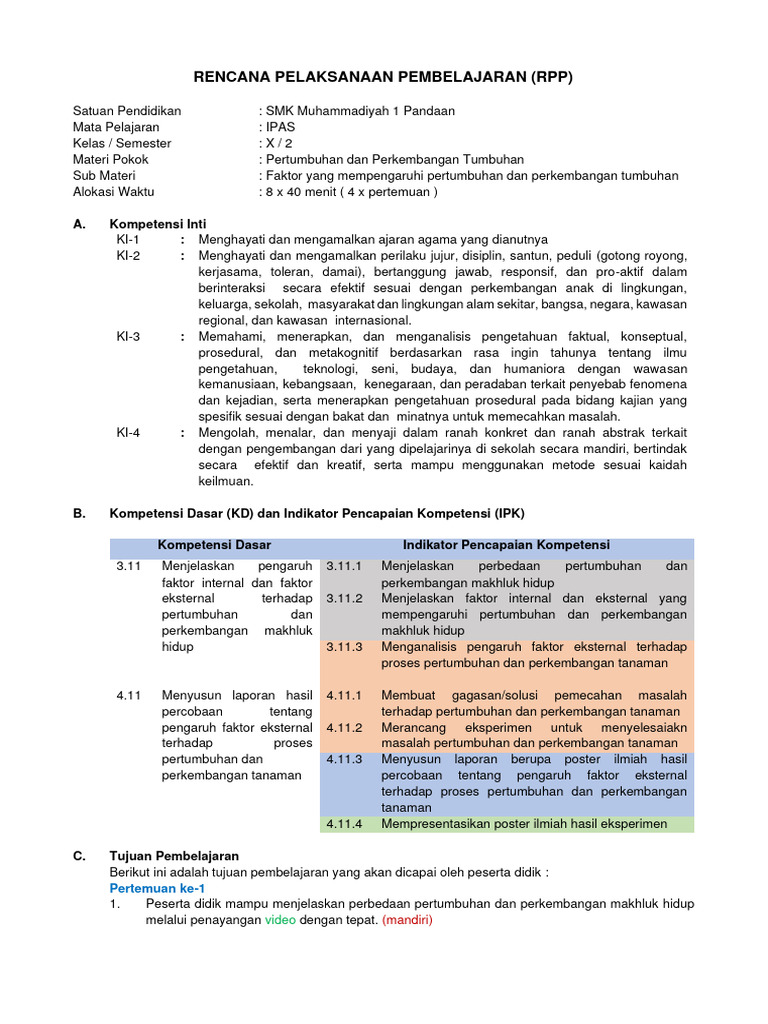 RPP Pertumbuhan Dan Perkembangan | PDF | Karier & Perkembangan | Sains & Matematika