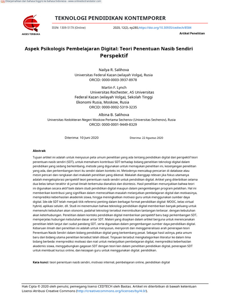 Aspek Psikologis Pembelajaran Digital Teori Penentuan Nasib Sendiri Perspektif | PDF