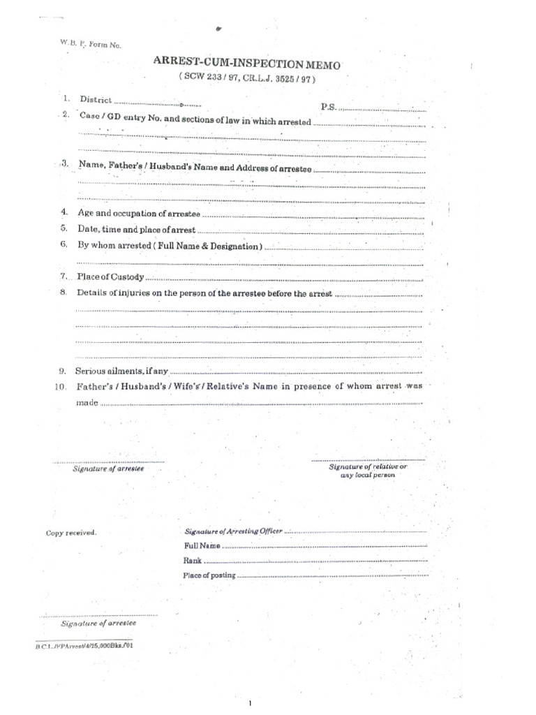 Arrest - Cum - Inspection Memo (WBP) | PDF