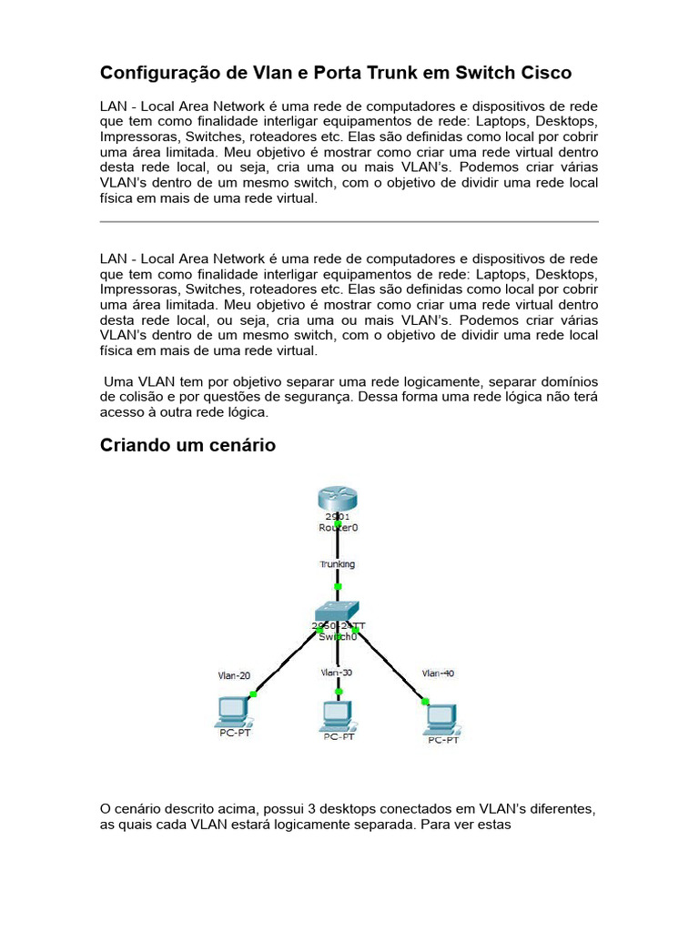 Atividade - Configuração - de - Vlan - e - Porta - Trunk - em Switch ...
