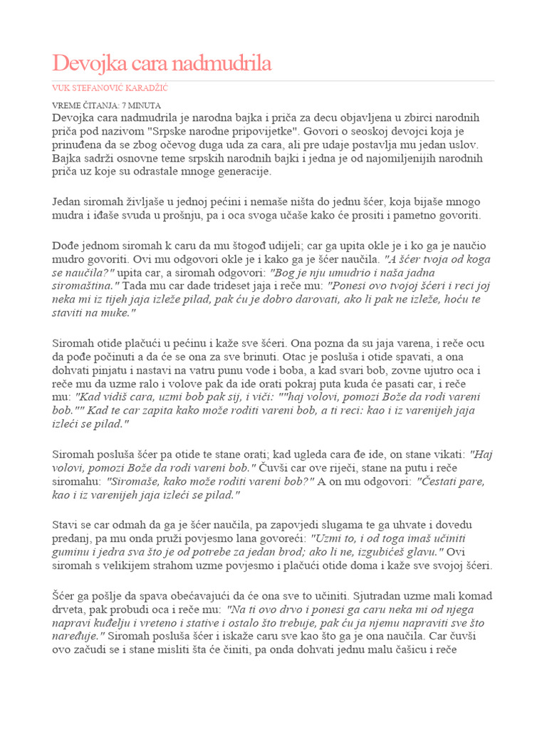 Devojka Cara Nadmudrila | PDF