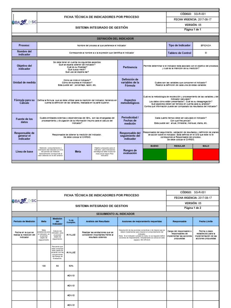 Ficha Técnica de Indicadores SIG | PDF | Medición | Variable (informática)