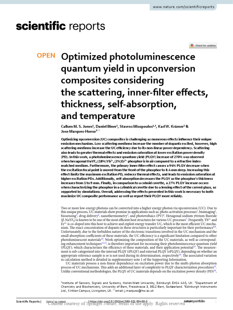 Optimized Photoluminescence Quantum Yield in Upcon | PDF | Scattering ...