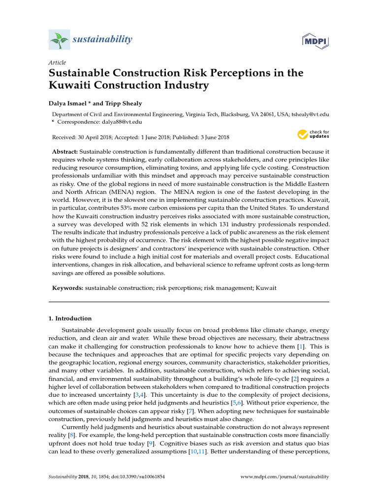 Sustainable Construction Risk Perceptions in The K | PDF | Risk | Sustainability