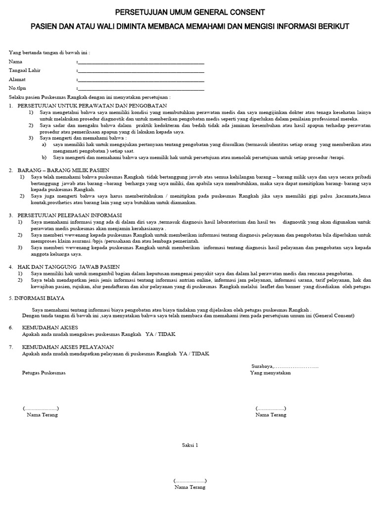 Form Persetujuan Umum General Consent1 | PDF | Pengembangan Diri