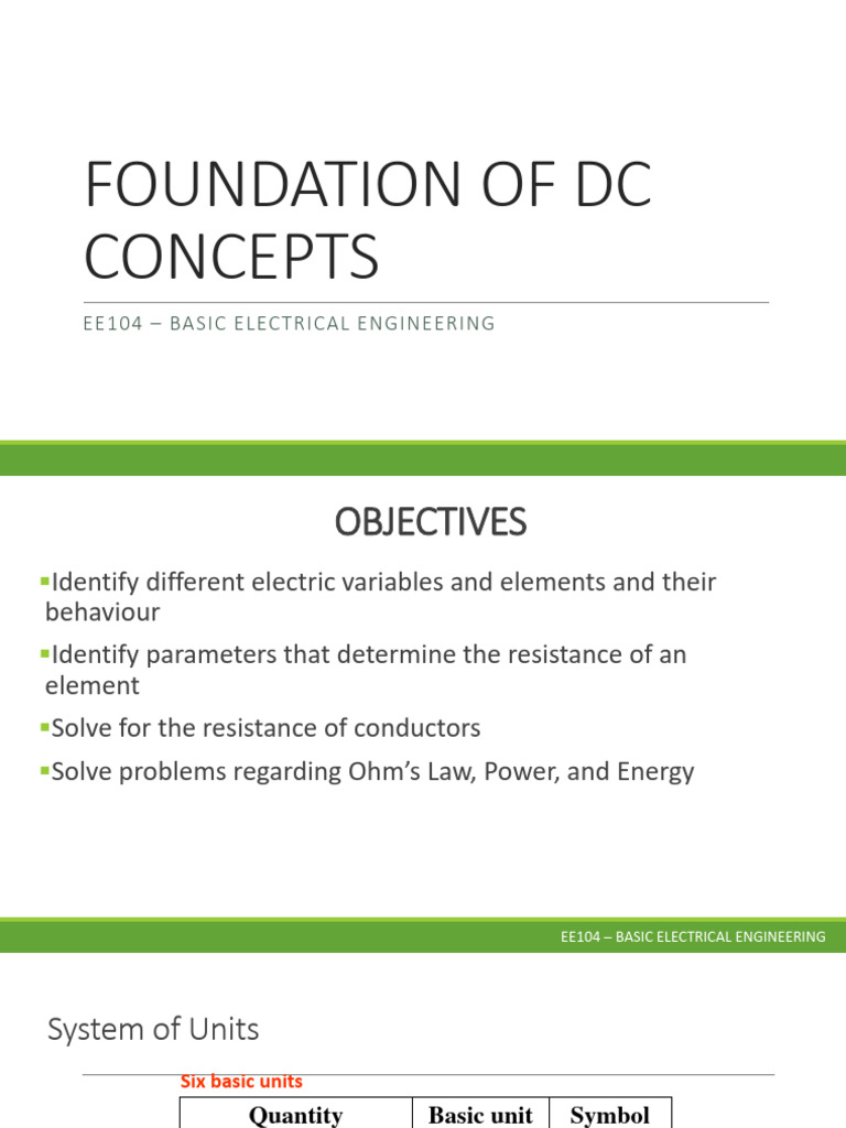 Module 1 - Foundation of DC Concepts, Ohm's Law, Power and Energy | PDF | Electrical Resistance ...