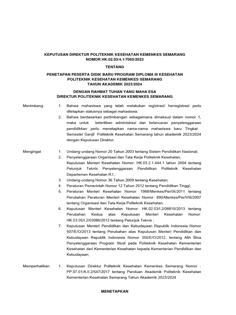 SK Peserta Didik Tahun Akademik 2023-2024 | PDF