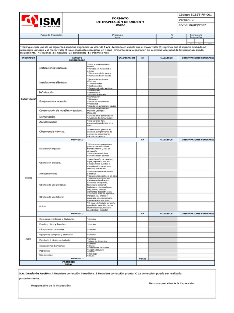 Formato Inspeccion de Orden y Aseo PDF | PDF