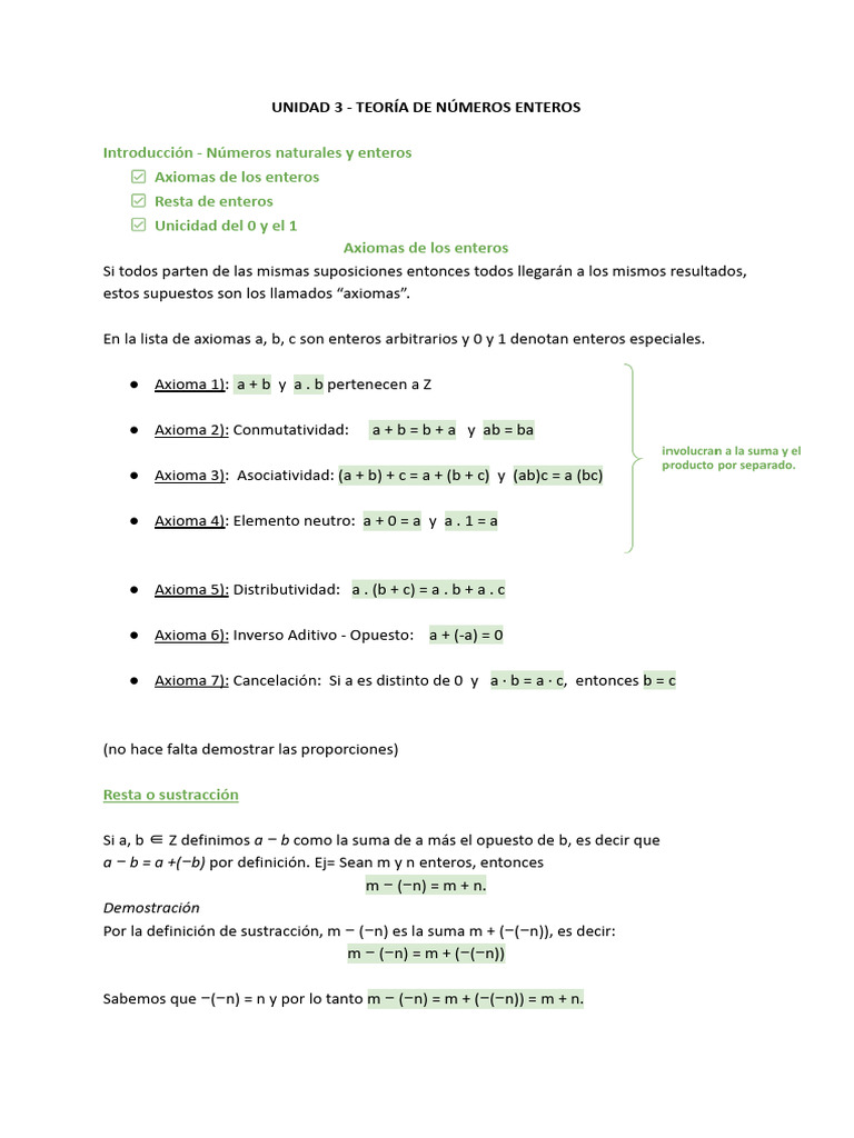 Resumen Matematica Discreta UCC - TEORIA DE N ENTEROS | PDF | Entero | Sustracción