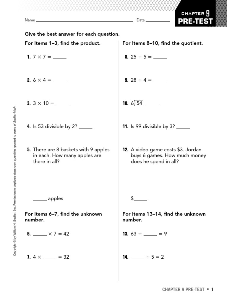 Chapter 9 Pre-Test | PDF | Mathematics
