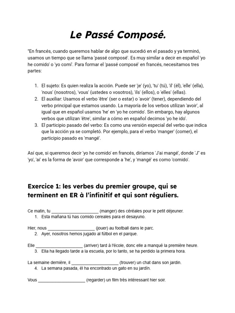 Le Passé Composé | PDF | Verbo | Sintaxis
