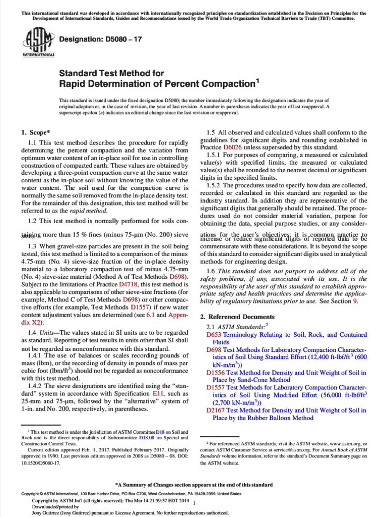 Rapid Soil Compaction Test Method D5080 | PDF | Density