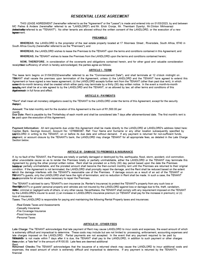 Residential Lease Agreement Overview | PDF | Leasehold Estate | Lease