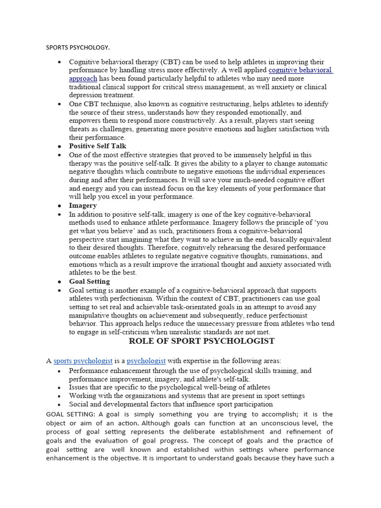 Sports Psychology Notes | Download Free PDF | Cognitive Behavioral ...