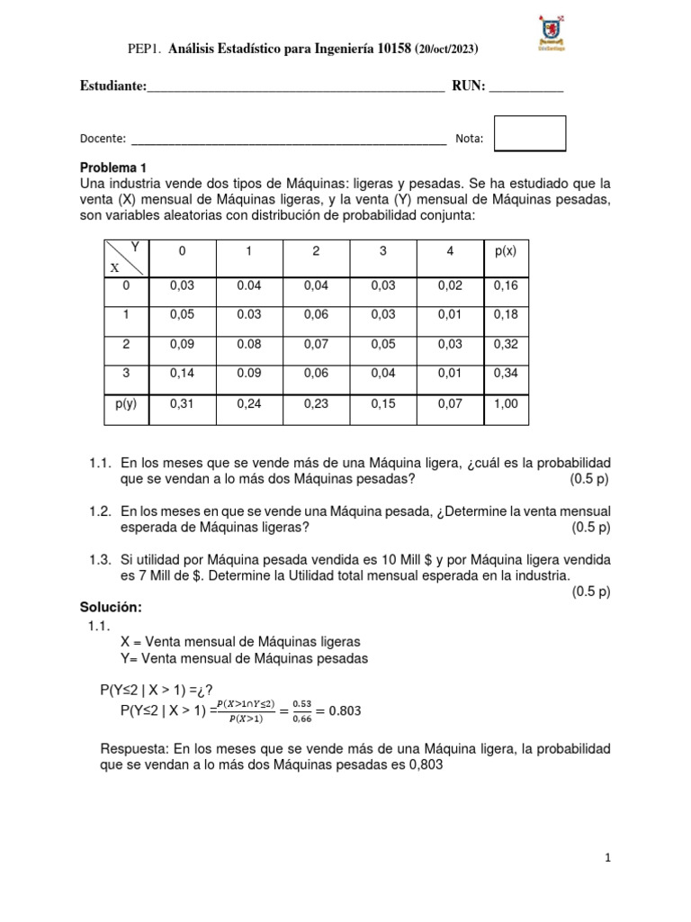 PEP1 2023 2 PAUTA Def Variables 1nov 1 760273 | PDF | Objetos matemáticos | Aleatoriedad