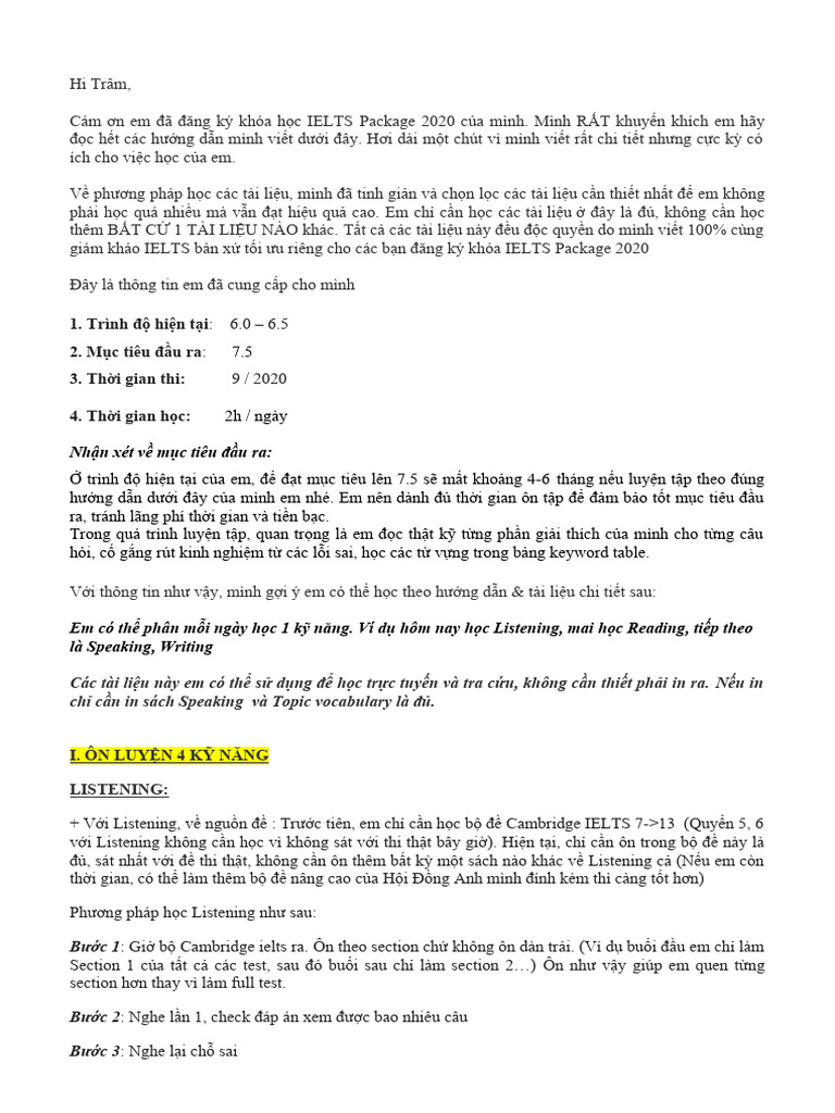 Lo Trinh Hoc IELTS Package 2020 - TRAM | PDF