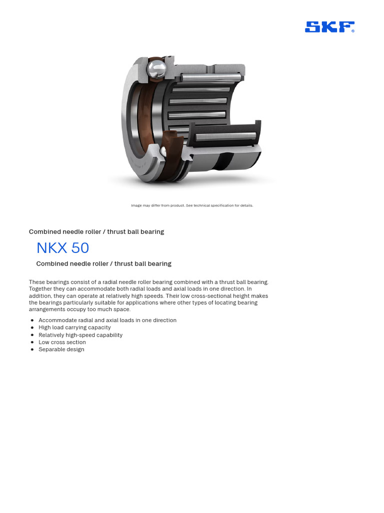 NKX 50 - Combined Needle Roller - Thrust Ball Bearings - SKF | PDF ...