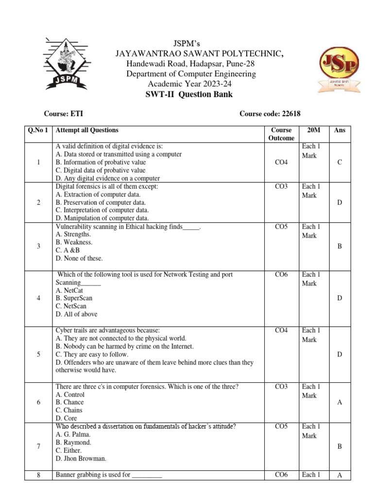 SWT-II ETI Question Bank | Download Free PDF | Security Hacker | Computer Forensics