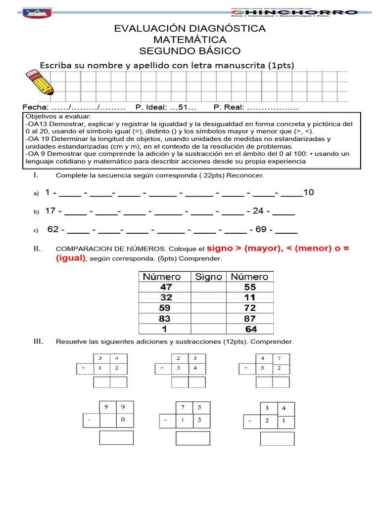 EVALUACIÓN DIAGNÓSTICA Matematicas 2024 | PDF | Matemáticas