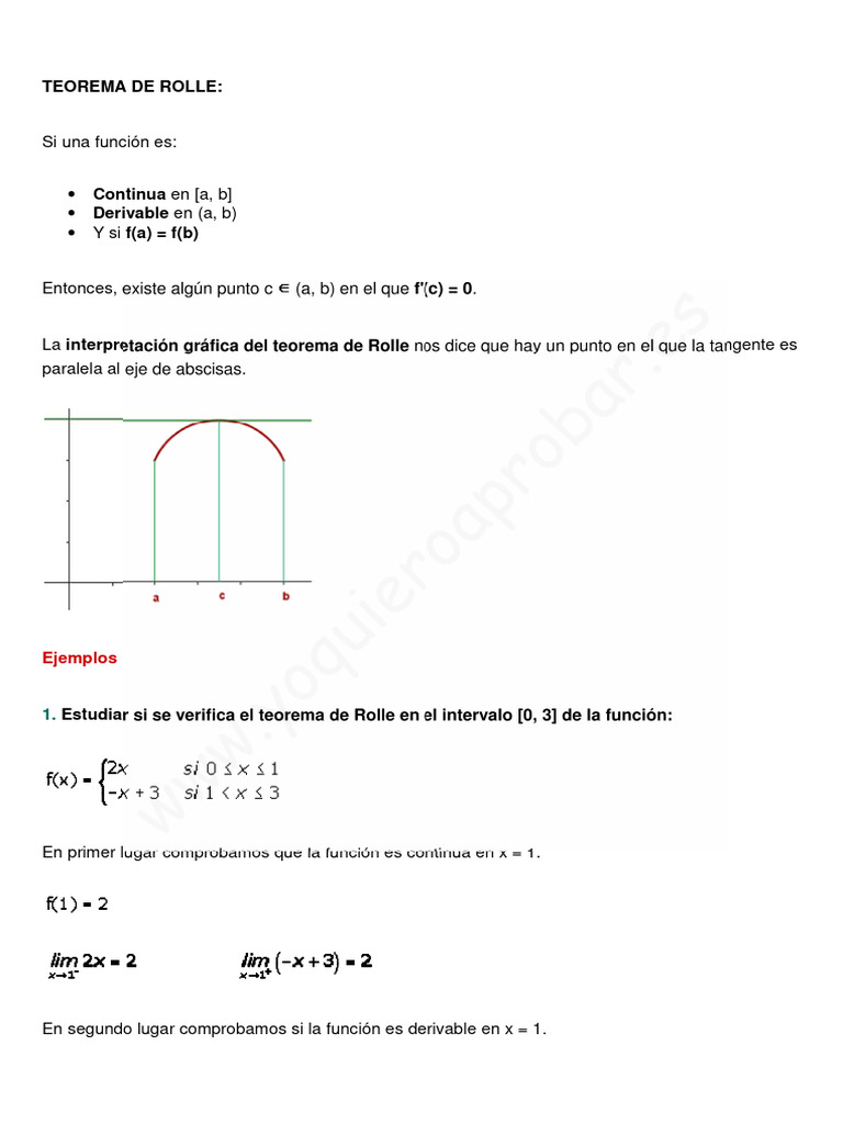 Ejer Teoremas Valor Medio Rolle | PDF | Derivado | Función continua