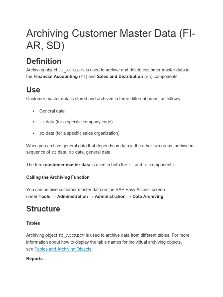 SAP S4 HANA Archiving Customer Master Data | PDF | Information | Information Technology
