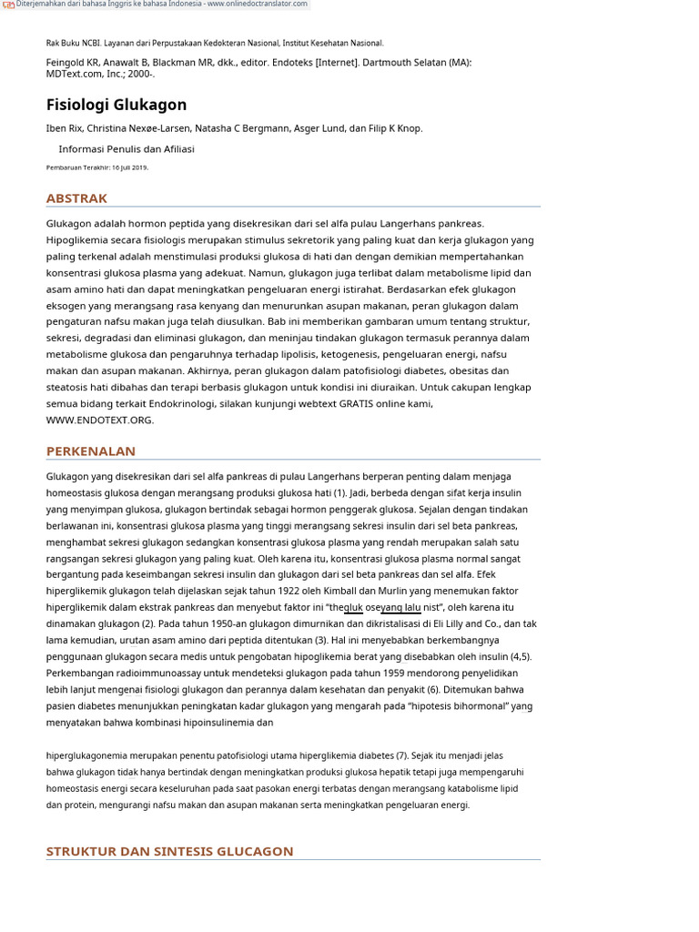 Glucagon Physiology - Endotext - NCBI Bookshelf - En.id | PDF