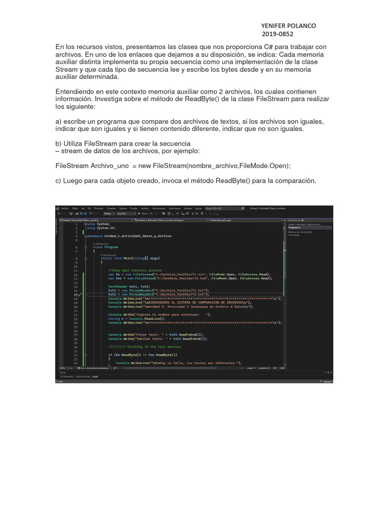 Actividad 1 de La 5 | PDF | C Sharp (lenguaje de programación) | Tecnologías de la información