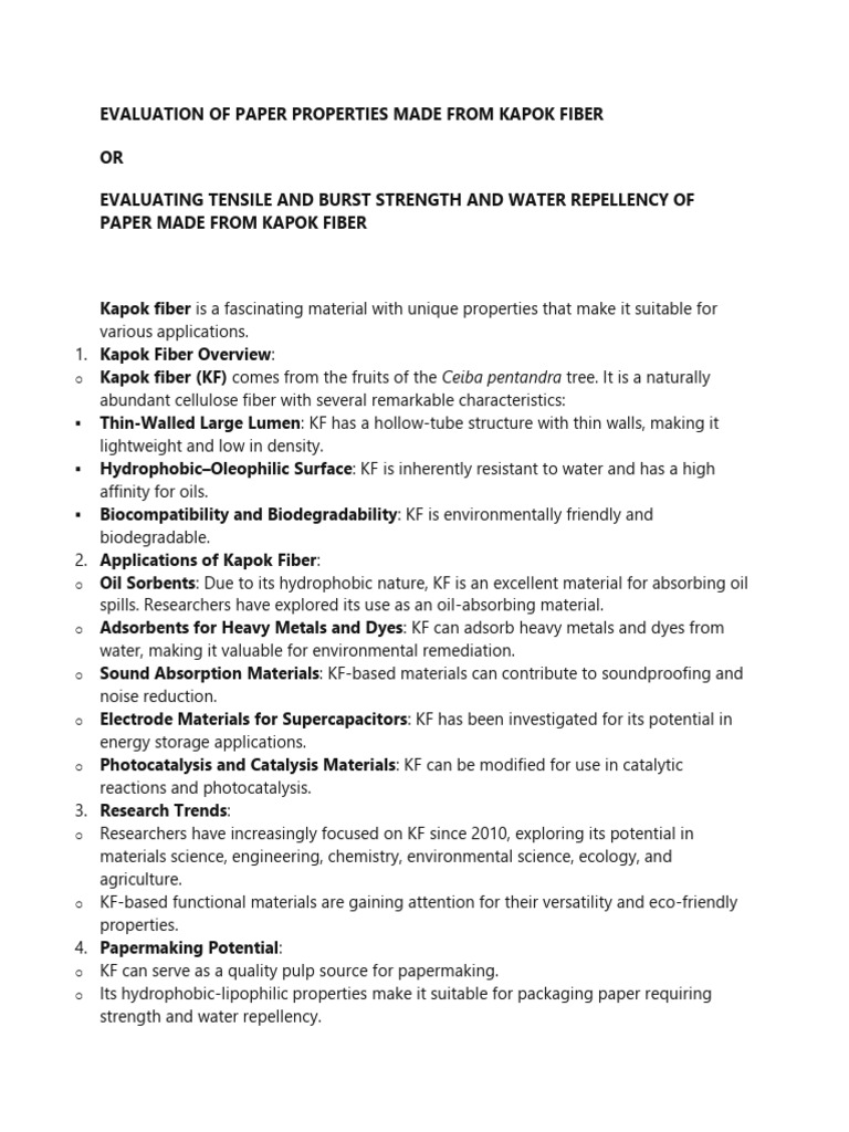 Kapok Fiber Paper Strength Study | PDF | Pulp (Paper) | Paper