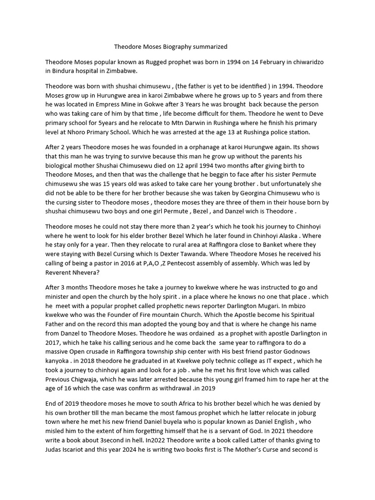 Theodore Moses Biography Summarized | PDF