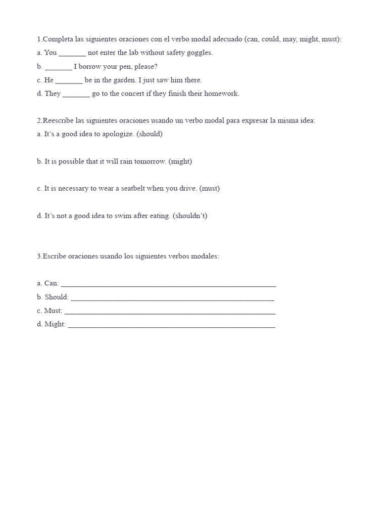 Ejercicios Sobre Modals Verbs | PDF