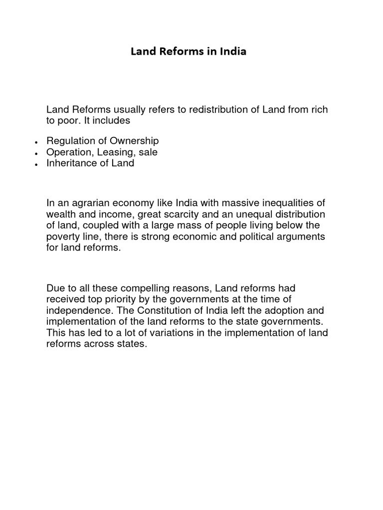 Land Reforms in India | PDF | Leasehold Estate | Land Reform