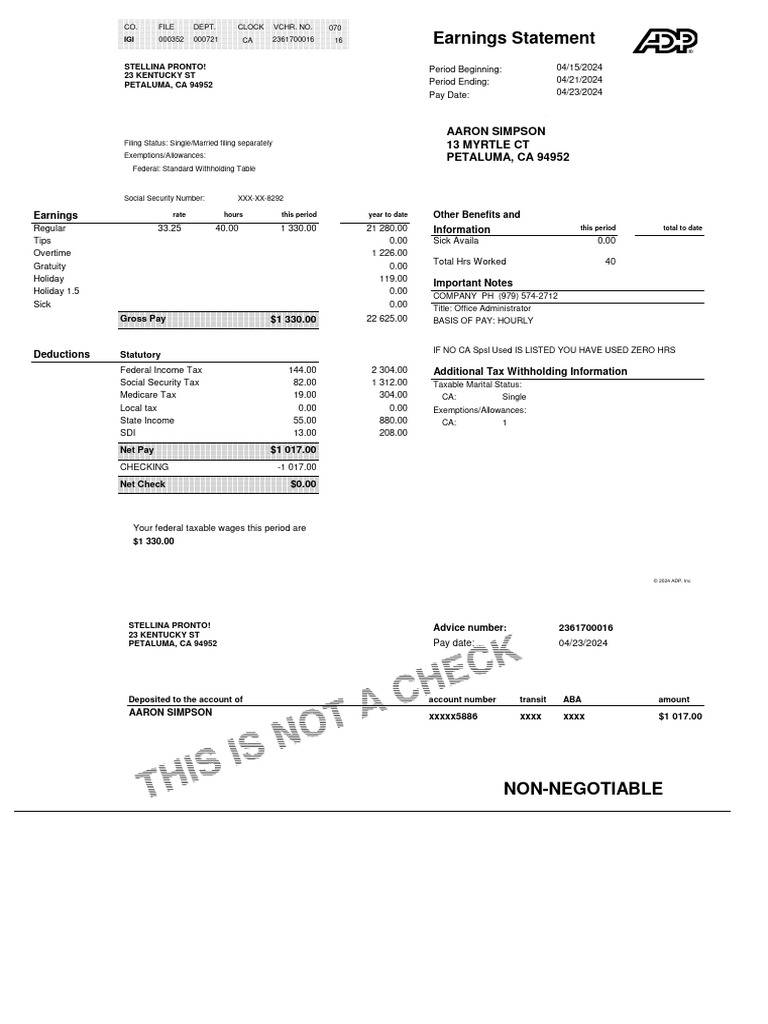 Paystub Auto Aaron Simpson 16 | PDF | Social Security (United States ...