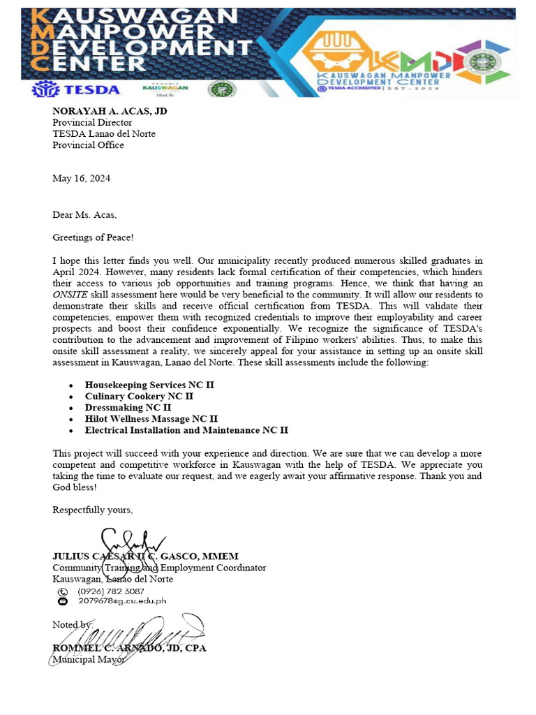 Tesda Invitation Letter | PDF | Business | Finance & Money Management