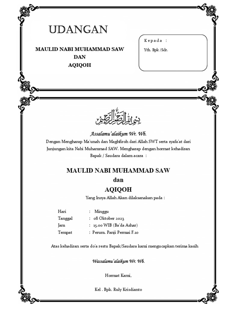 Undangan Maulid Nabi dan Aqiqoh | PDF
