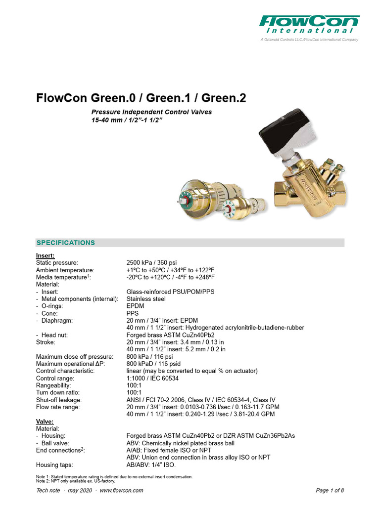 Ficha Técnica FlowCon 0.5 - 1.5 in | PDF | Valve | Alternating Current