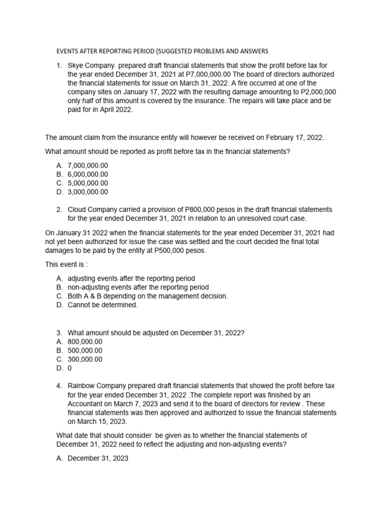 CFAS Events after Reporting Period | PDF | Financial Statement | Bad Debt