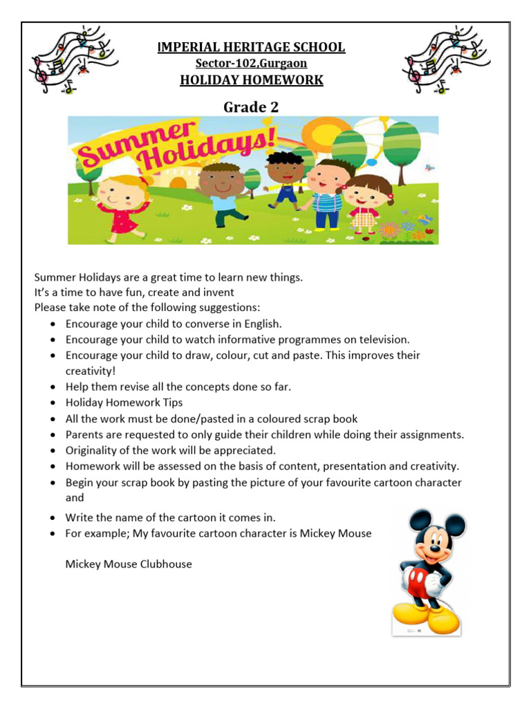 Grade 2 Summer Holiday Homework Guide | PDF | Art