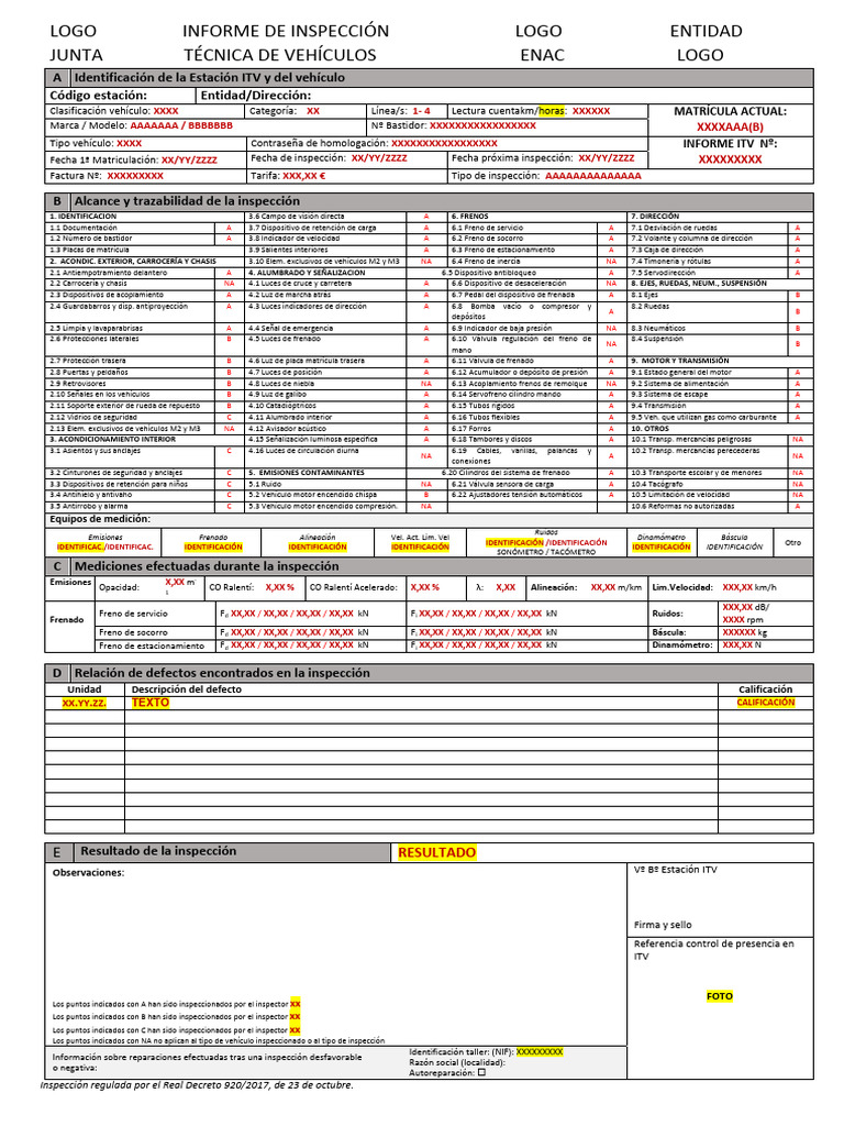 Modelo Informe Inspección ITV | PDF | Transporte | Vehículos terrestres
