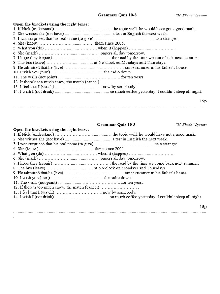 10-3 Grammar Quiz Tenses | PDF