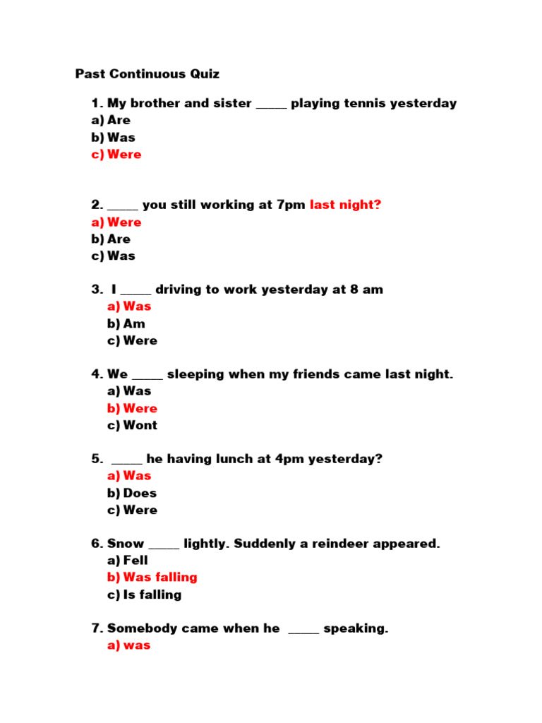 Multiple Choice Past Continuous Formato22 | PDF