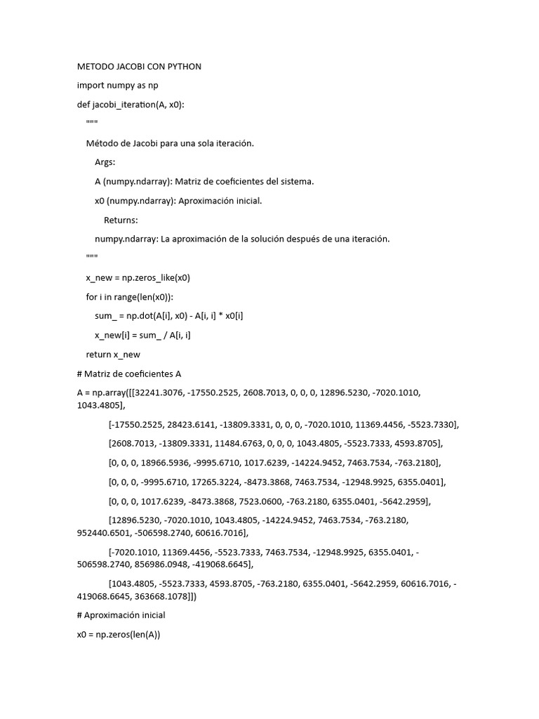 Método Jacobi en Python | PDF | Métodos y materiales de enseñanza | Informática