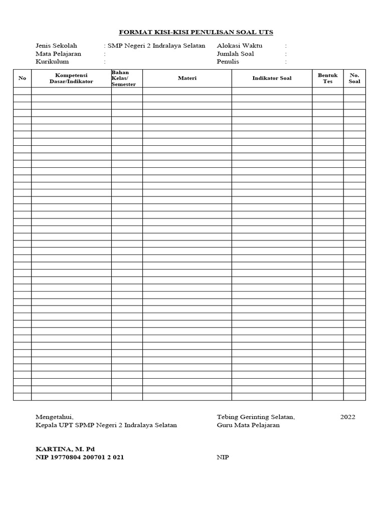 UTS-FORMAT KISI-kisi 2022 | PDF