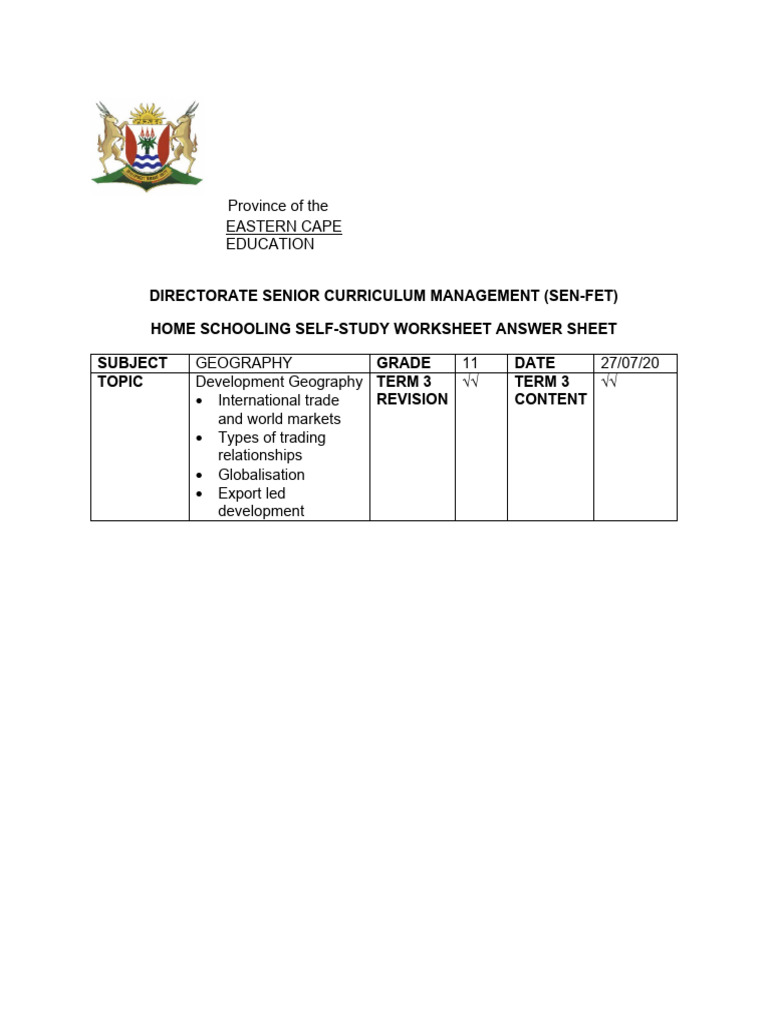 8 Geography Grade 11 Trade and Development Answer Sheet | PDF | Exports ...