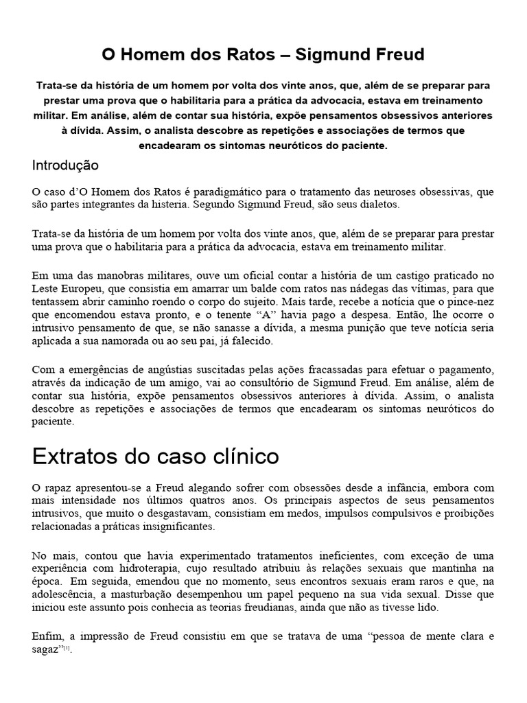 Caso - o Homem Dos Ratos | PDF | Sigmund Freud | Pensamento