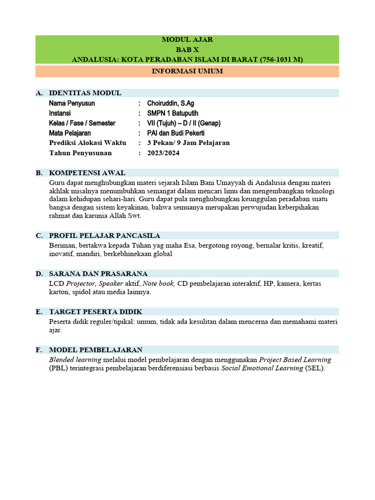 Modul Ajar Kelas 7 PAI - Bab 10 | PDF