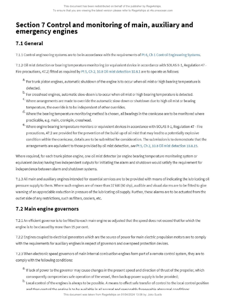 LR-RU-001 - Chapter 2 - Section 7 - Machinery Control & Monitoring | PDF
