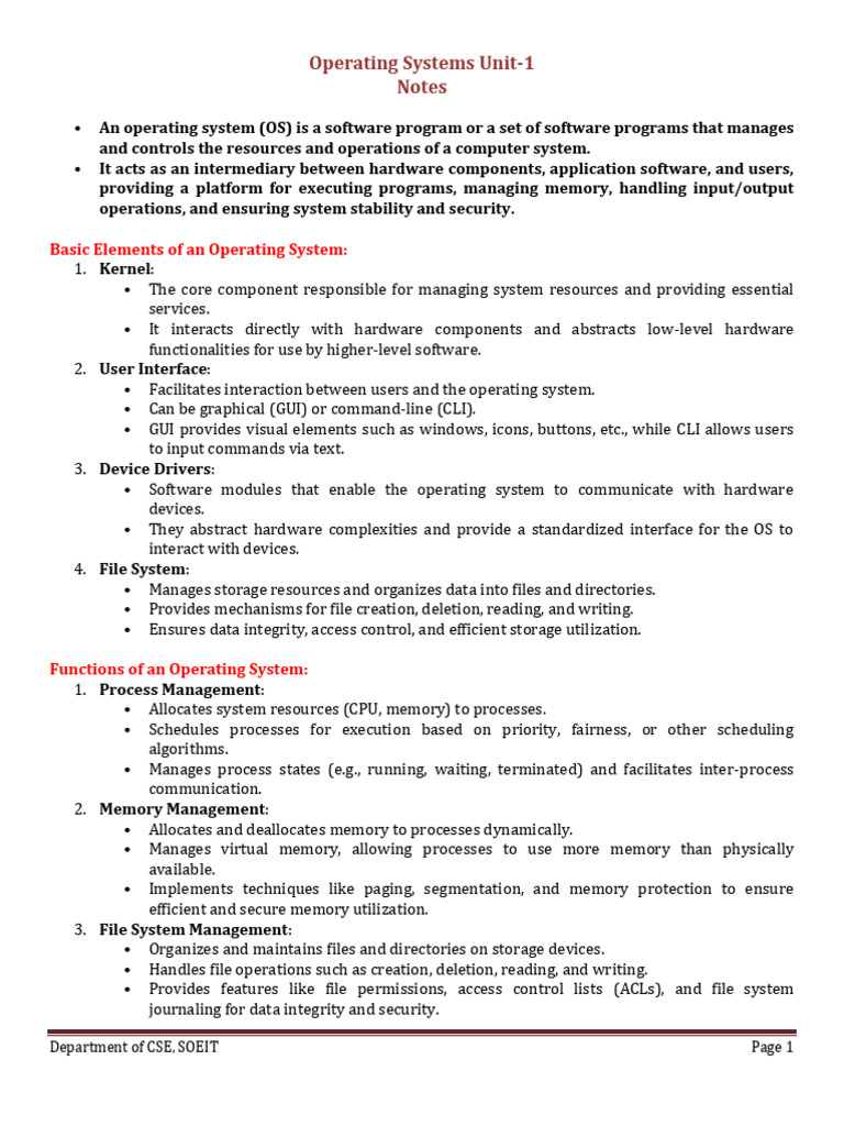 OS Unit-1 Notes | Download Free PDF | Operating System | Process ...
