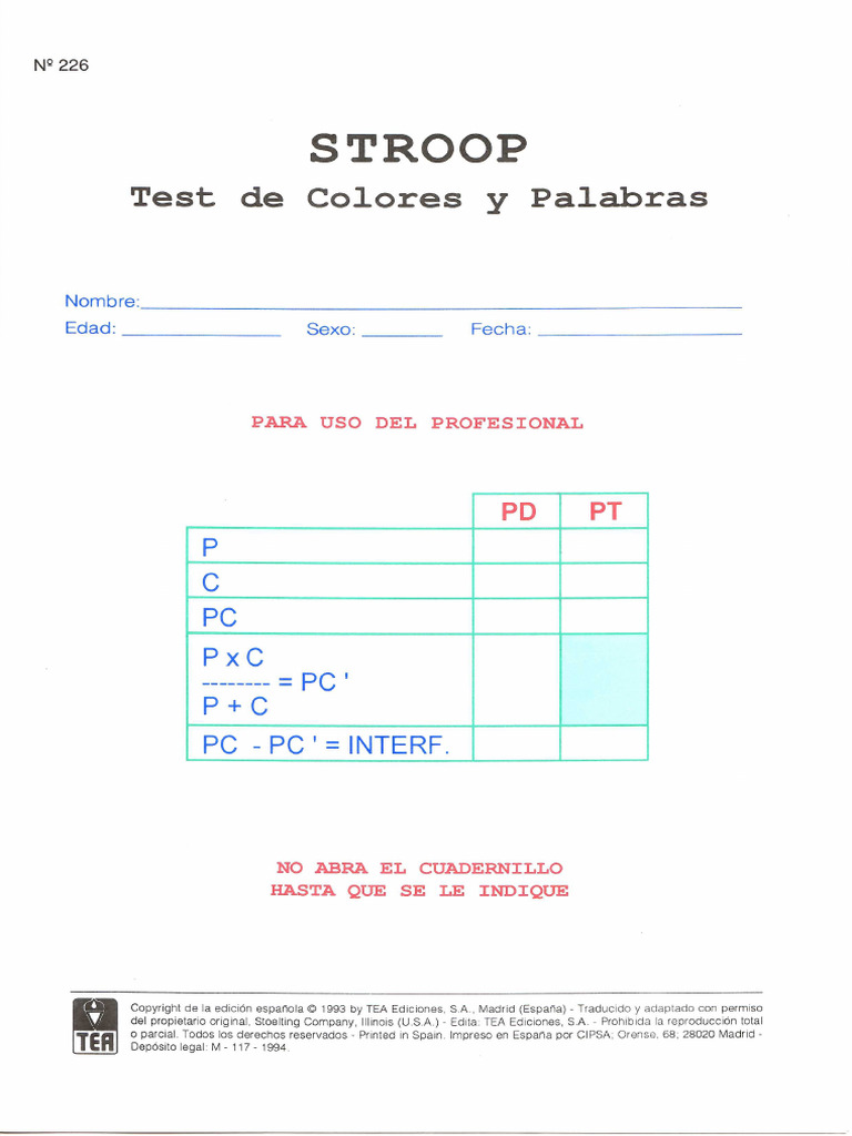 Cuadernillo STROOP | PDF